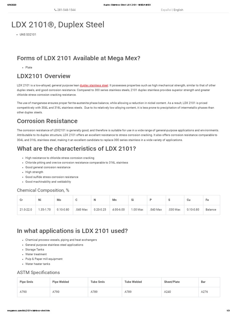 Duplex Stainless Steel LDX 2101 - MEGA MEX | PDF | Stainless Steel | Steel