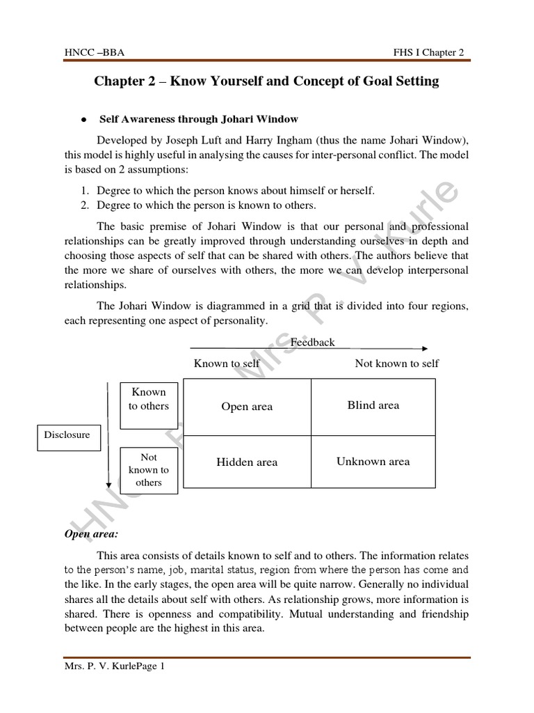 FHS I Chapter 2 Know Yourself and Concept of Goal Setting | PDF | Goal ...