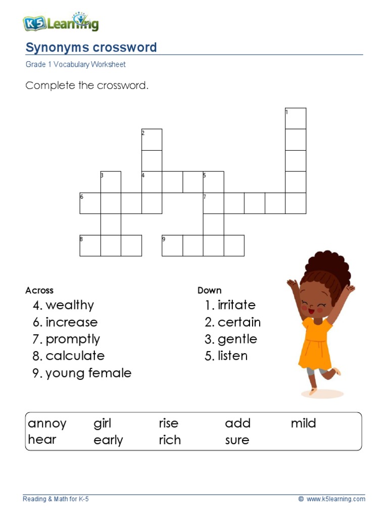 1st Grade Synonyms Crossword 2 | PDF