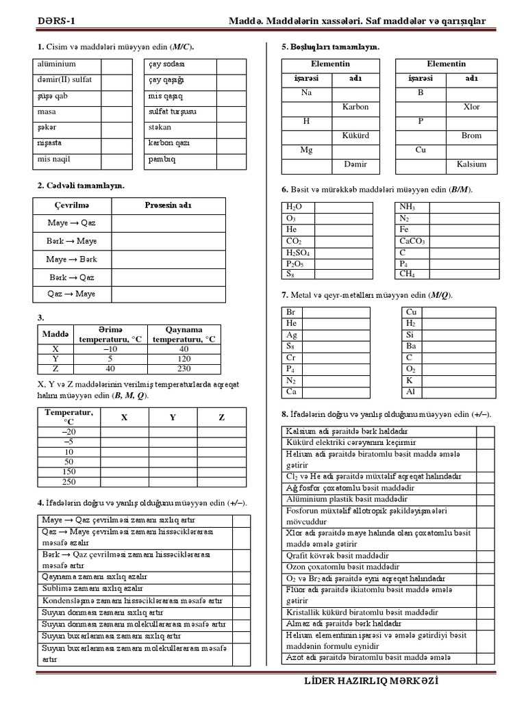 Maddə. Maddələrin Xassələri. Saf Maddələr VƏ Qarışıqlar | PDF