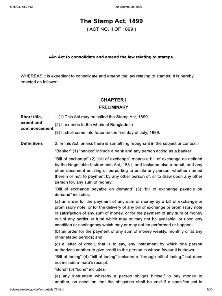 Stamp Act, 1899 | PDF