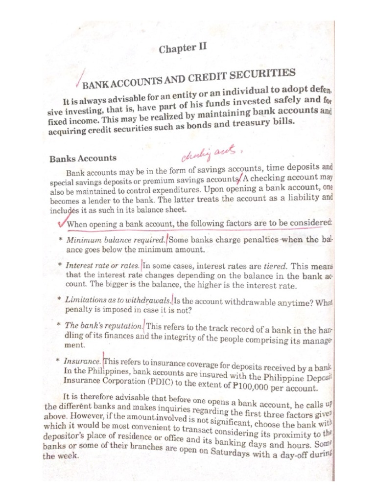 Bank Accounts and Credit Securities | PDF