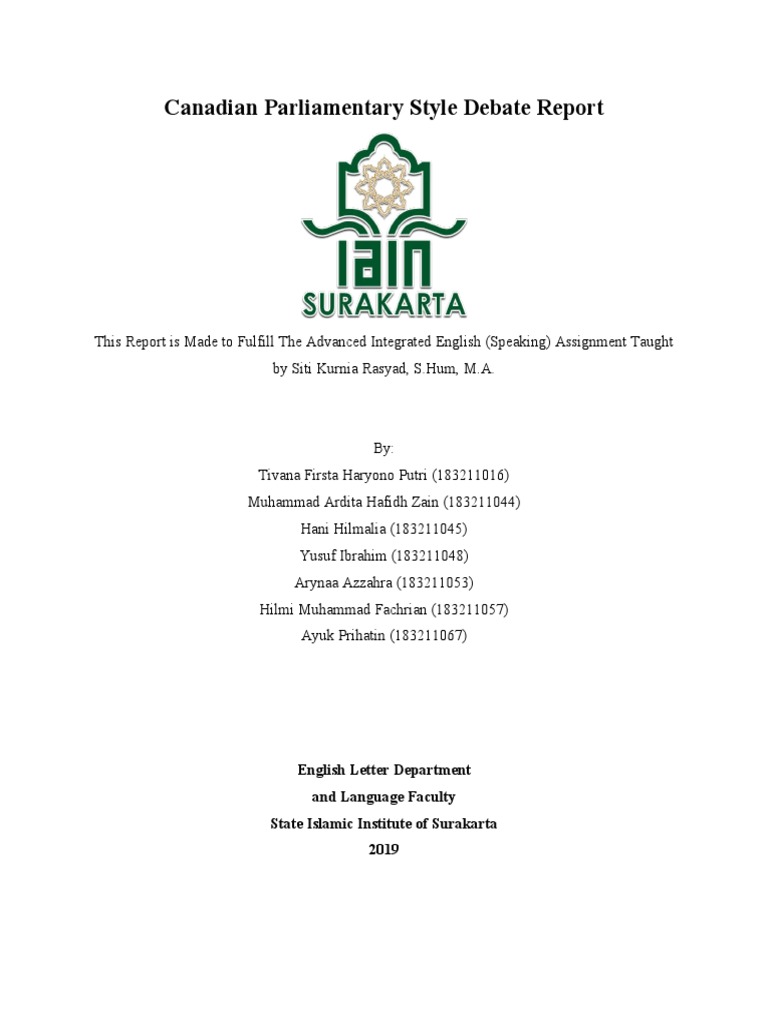 Canadian Parliamentary Style Debate Report 0.2 | PDF | Argument | Knowledge