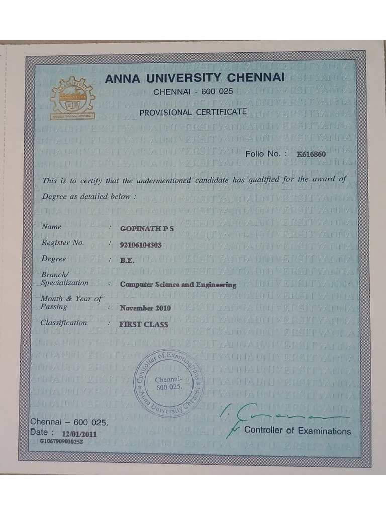 Provisional Certificate | PDF