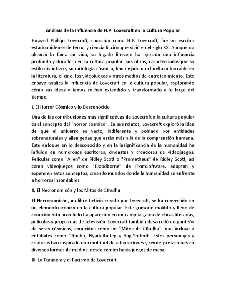 Influencia de H.P. Lovecraft en la Cultura | PDF | HP Lovecraft