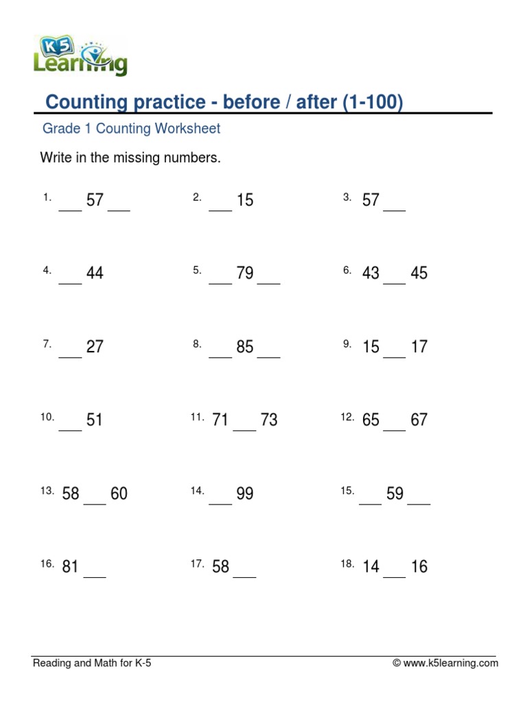 Grade 1 Counting Practice Before After H | PDF