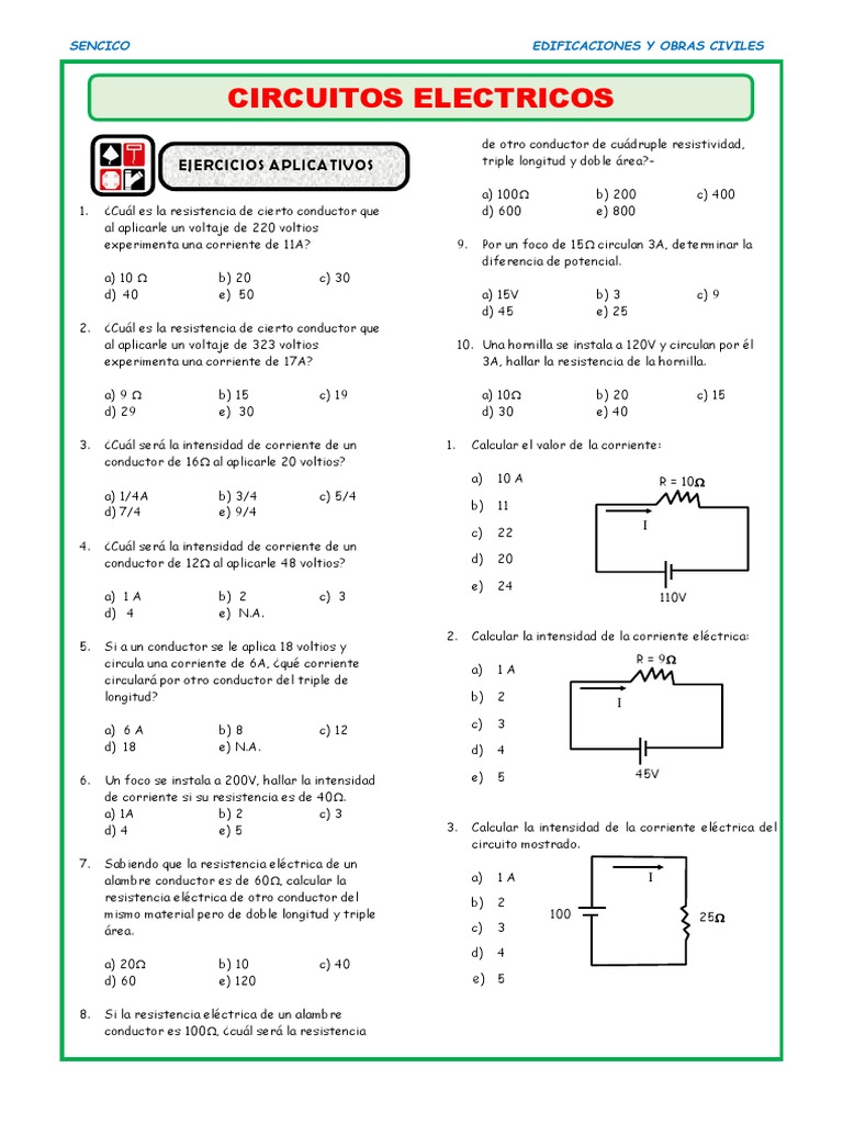 Ejercicios de Circuitos Eléctricos | PDF | Corriente eléctrica | Resistencia Eléctrica y ...