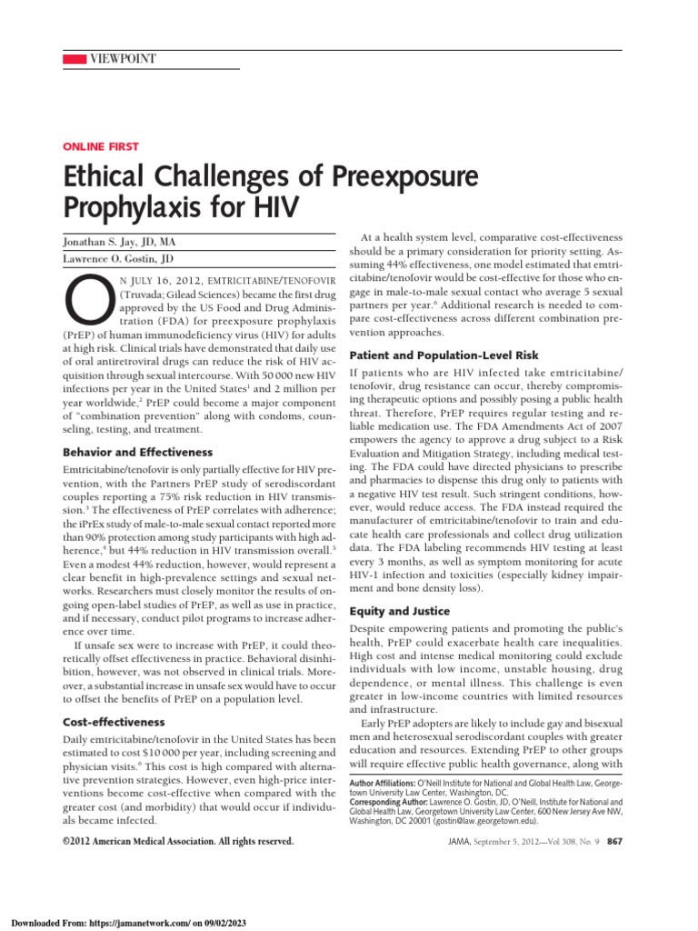 Ethical Challenges of Preexposure Prophylaxis For HIV | PDF | Hiv/Aids ...