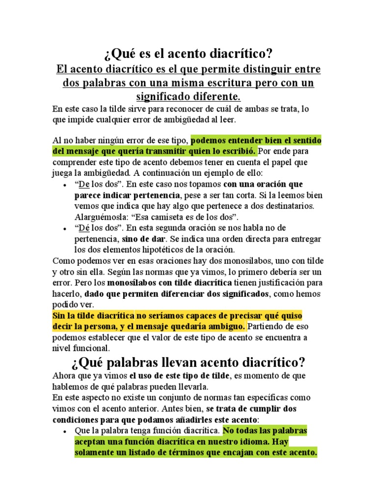 Qué Es El Acento Diacrítico | PDF | Lingüística | Semántica