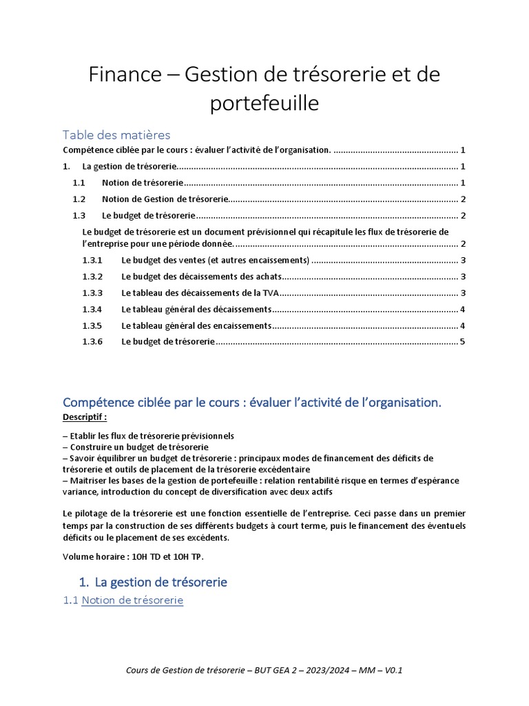 But GEA 2 - Gestion de Trésorerie Partie 1 | PDF | Trésor | Taxe sur la valeur ajoutée