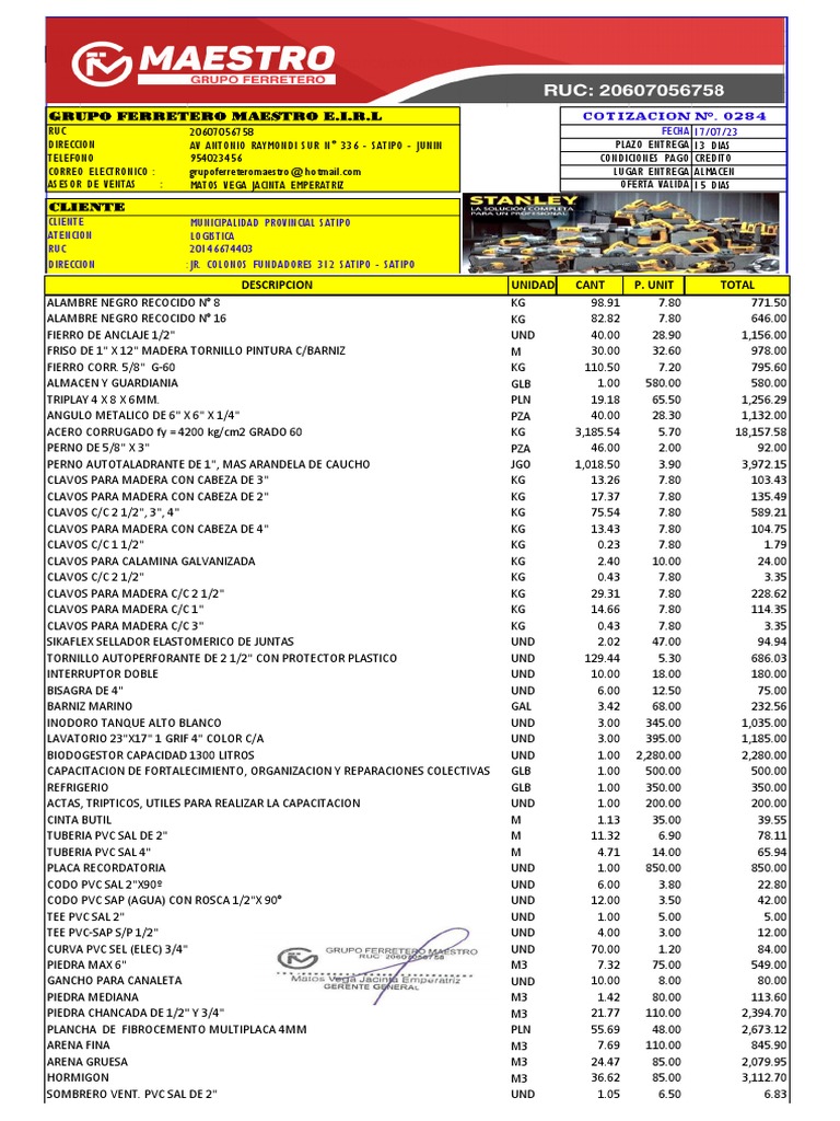 Cotizacion Ing GFM | PDF