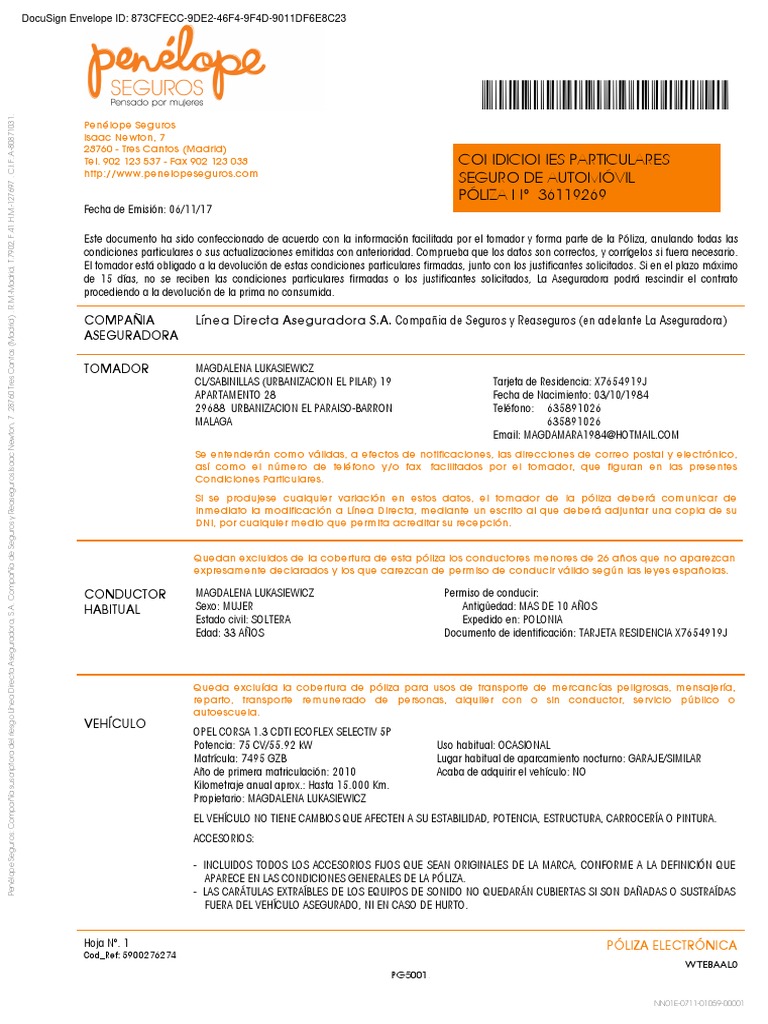 Condiciones Particulares | PDF | Seguro | Póliza de seguros