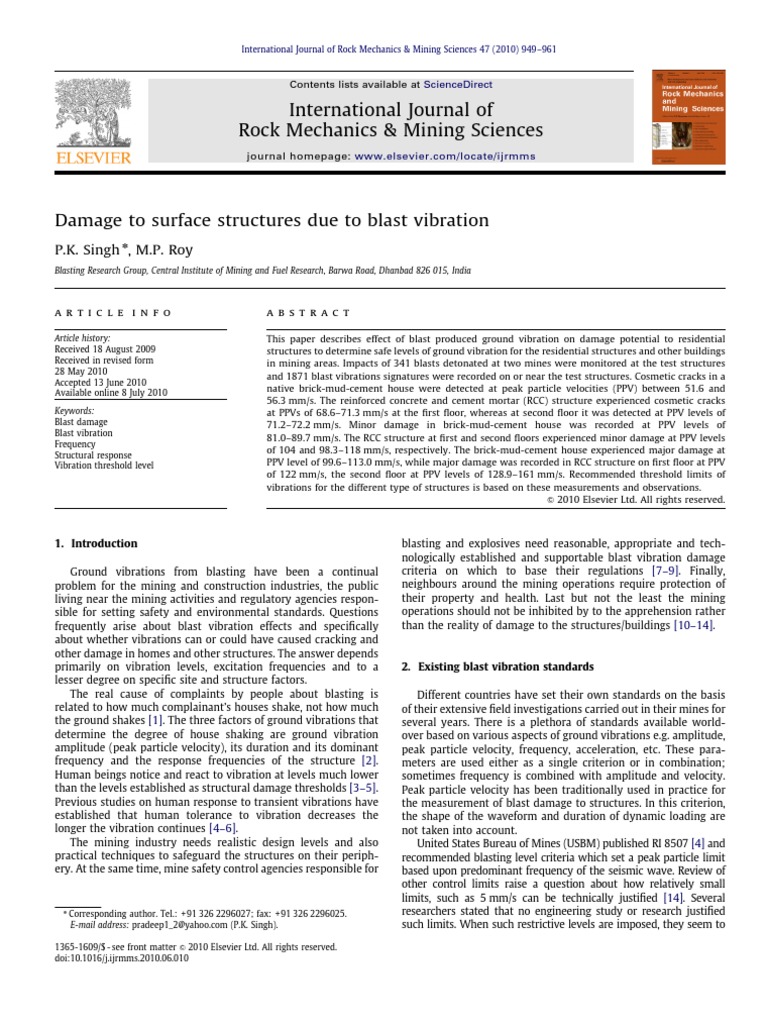 Damage To Surface Structures Due To Blast Vibrations | PDF | Coal ...