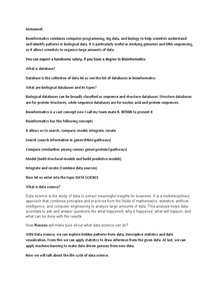 Bioinformatics Combines Computer Programming Pdf Bioinformatics Machine Learning 