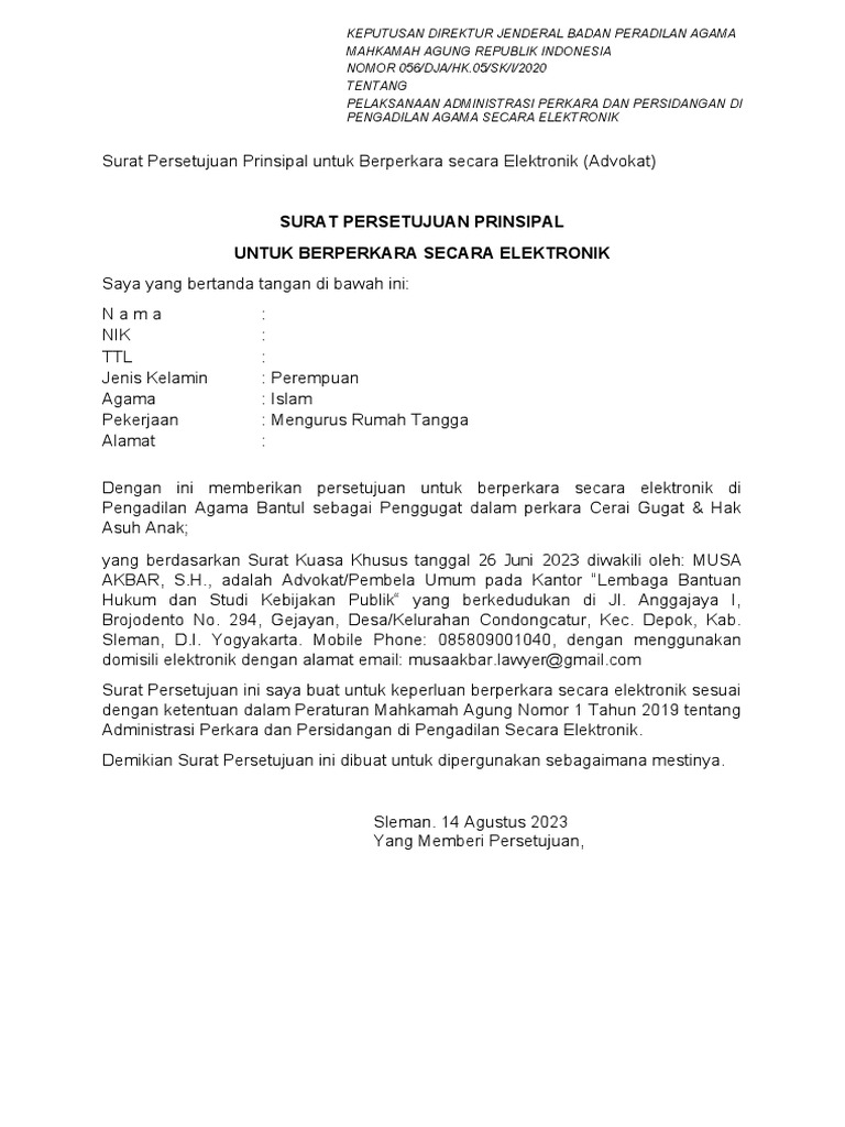 Surat Persetujuan Prinsipal | PDF