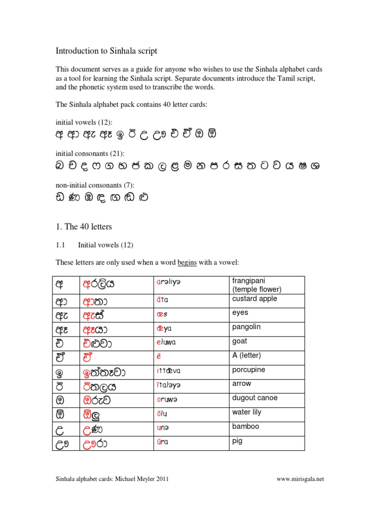 Alphabet Cards Sinhala | PDF | Alphabet | Linguistics