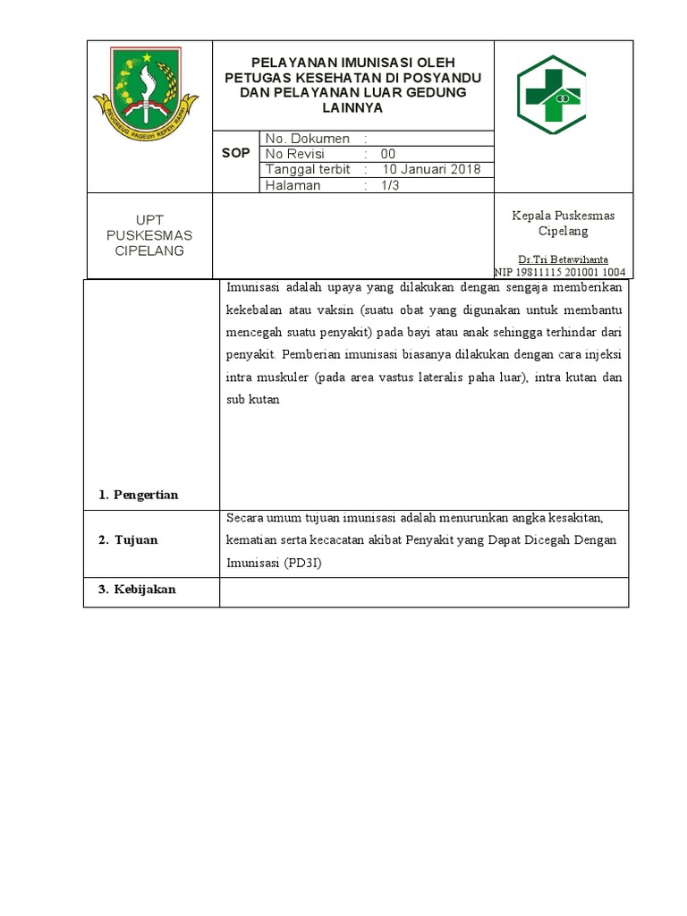 Sop Pelayanan Imunisasi Oleh Petugas Kesehatan Di Posyandu Dan ...