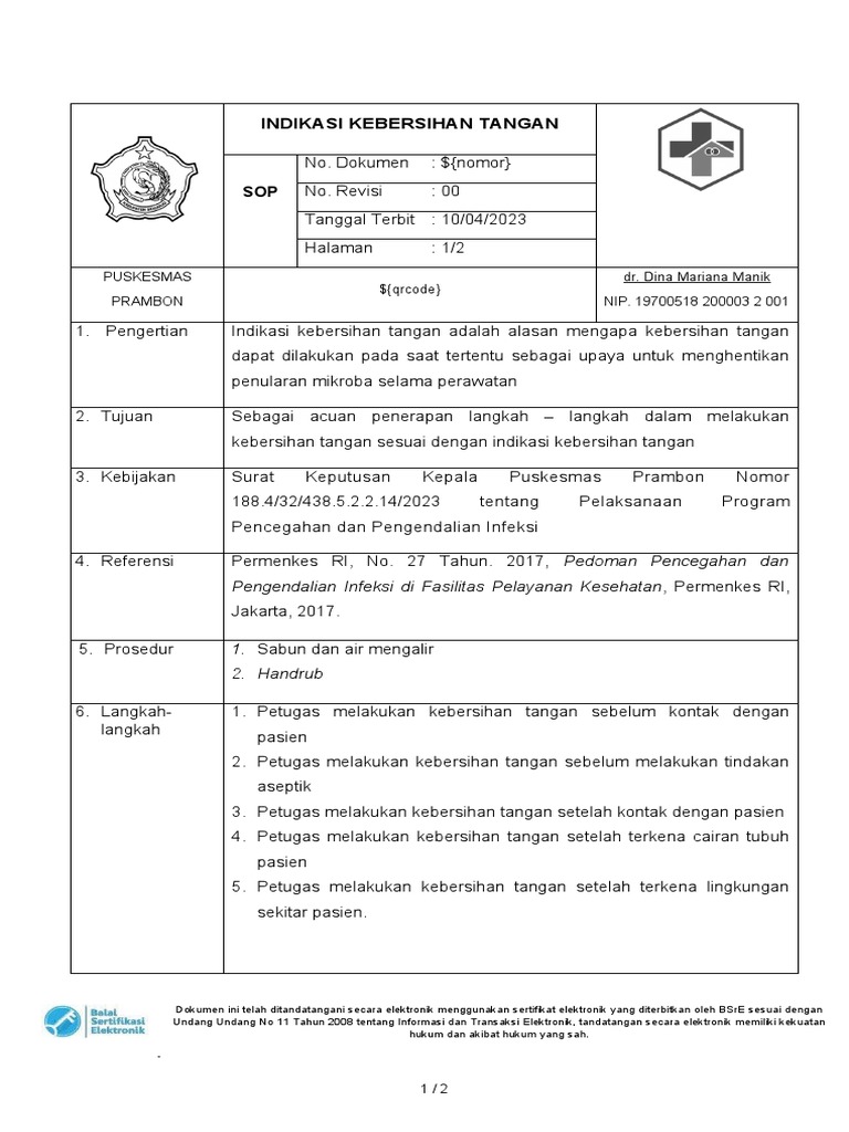 SOP new indikasi kebersihan tangan | PDF