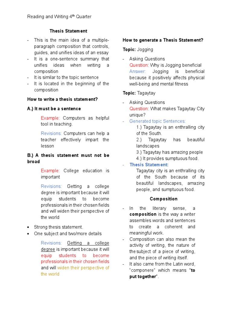 Reading and Writing 4th Quarter | PDF | Thesis