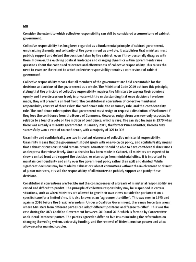 MR Consider The Extent To Which Collective Responsibility Can Still Be Considered A Cornerstone ...