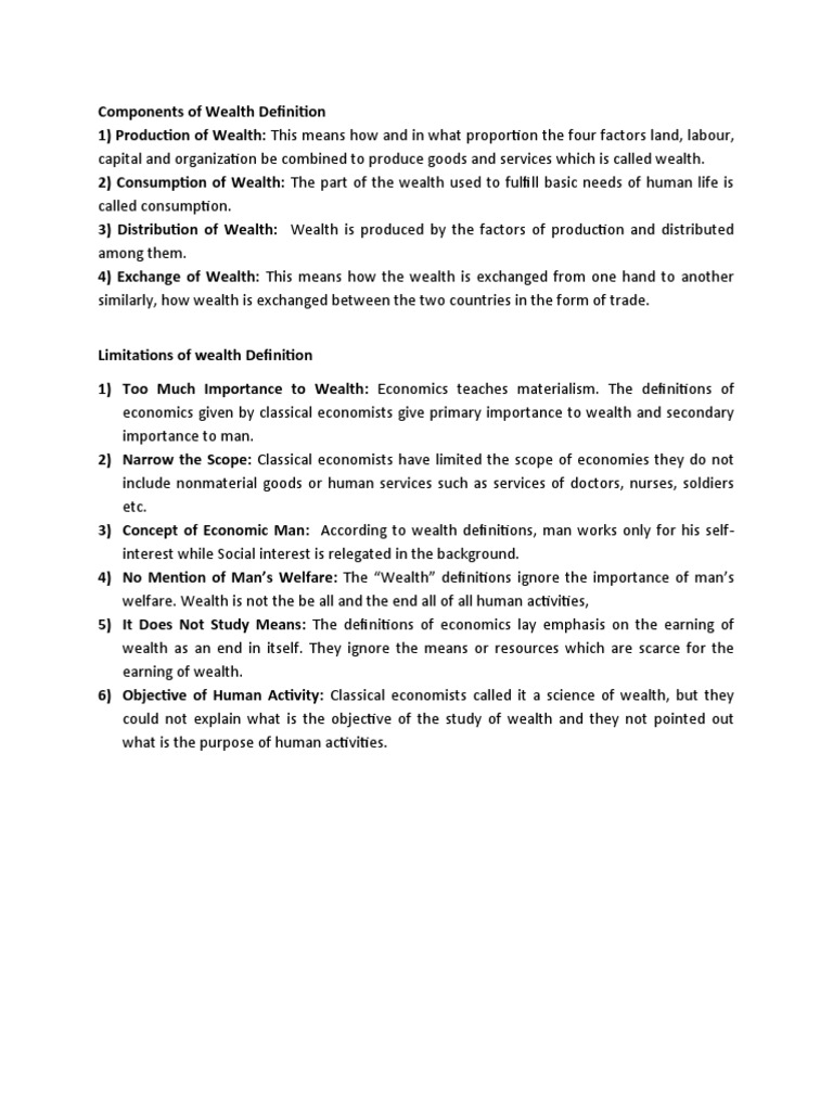 Wealth Definition in Economics: Marshall's View | PDF | Economics | Wealth