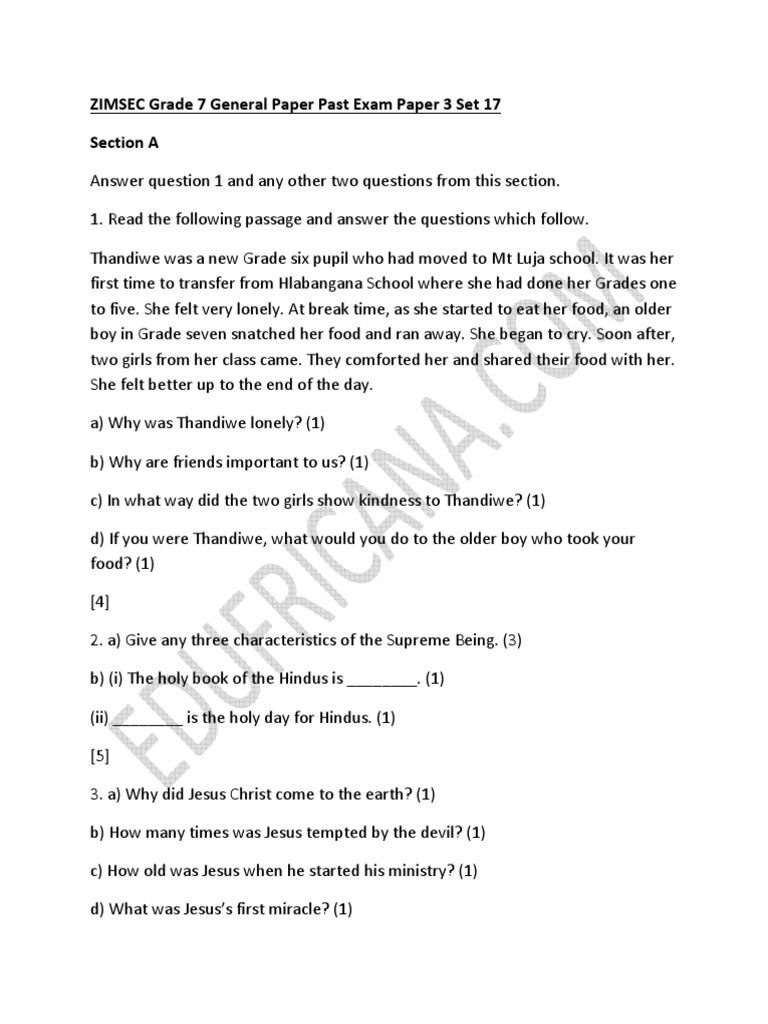 ZIMSEC Grade 7 General Paper Past Exam Paper 3 Set 17 | PDF | Water | Fuels