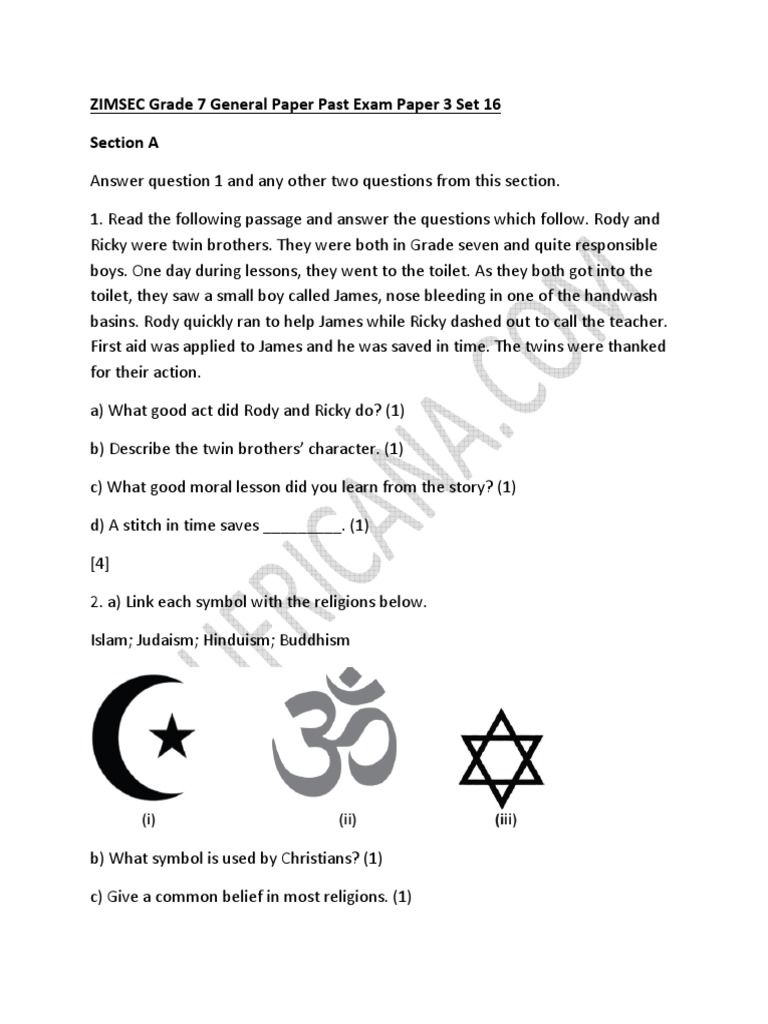 ZIMSEC Grade 7 General Paper Past Exam Paper 3 Set 16 | PDF | Zimbabwe ... ZIMSEC Grade 7 General Paper Past Exam Paper 3 Set 16 | PDF | Zimbabwe ...