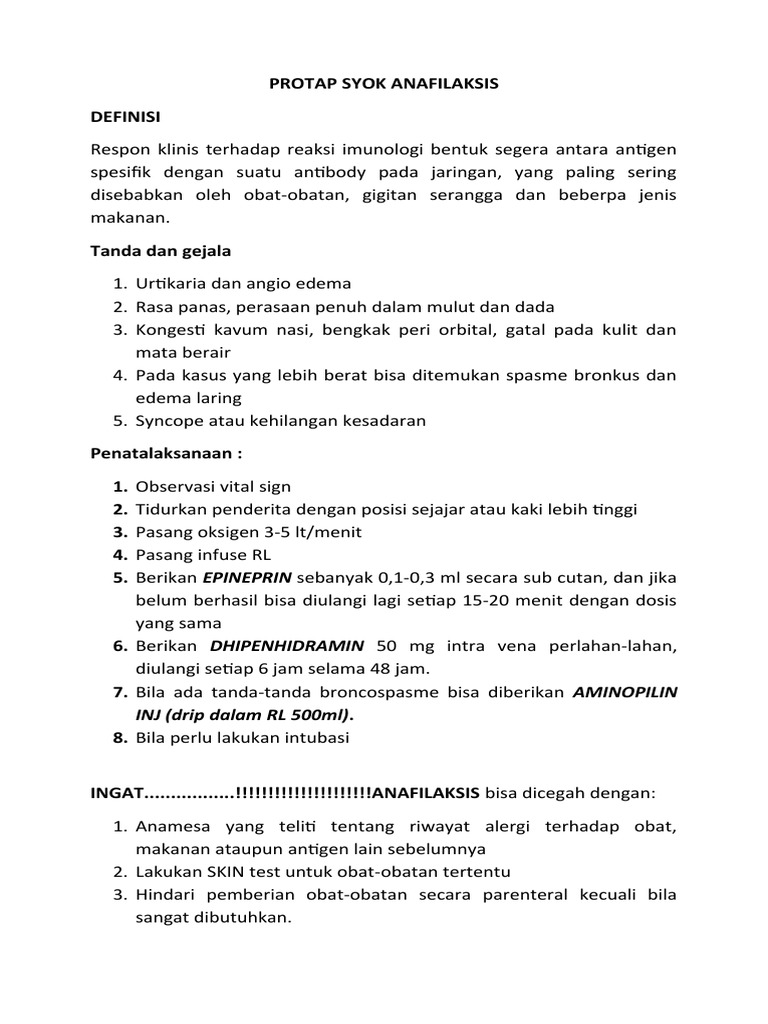 Protap Syok Anafilaksis | PDF
