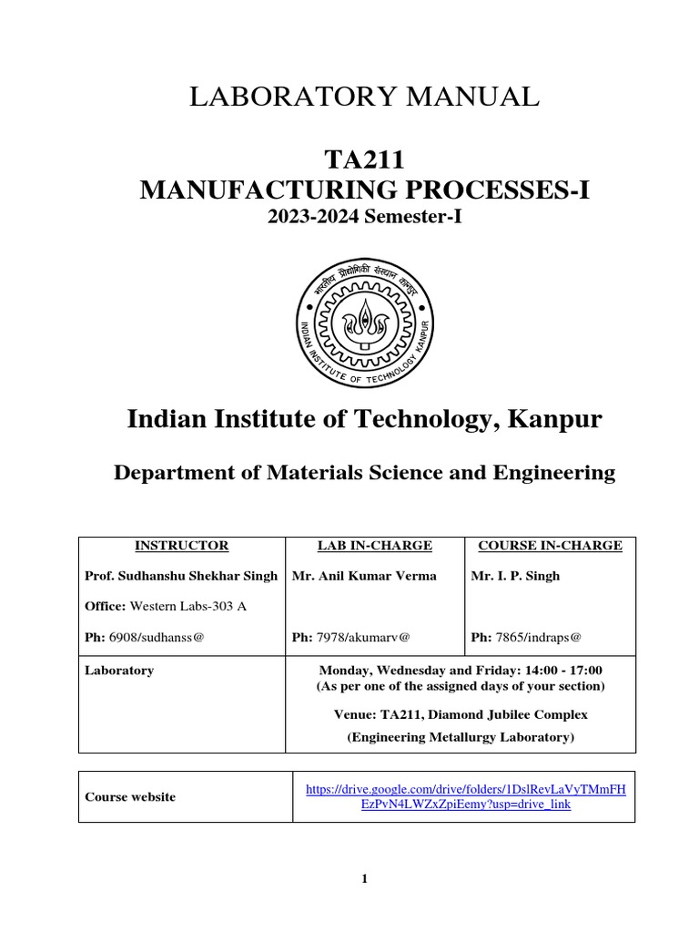 Lab Manual TA211 (2023-2024 - SEM I) | PDF | Construction | Welding