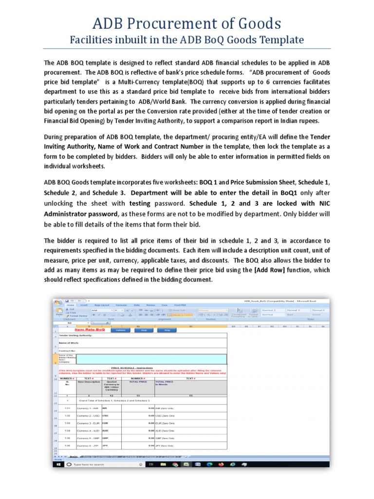 ADB BoQ Goods Template | PDF