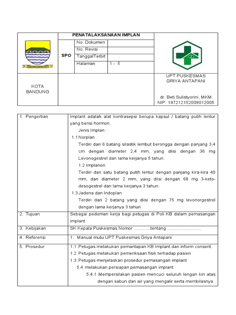 Prosedur Pemasangan KB Implan | PDF