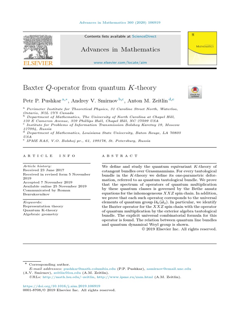 Baxter Q-Operator From Quantum K-Theory - PSZ | PDF