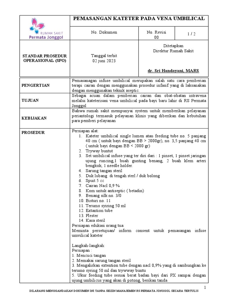 Spo Pemasanagn Umbilical Kateter | PDF