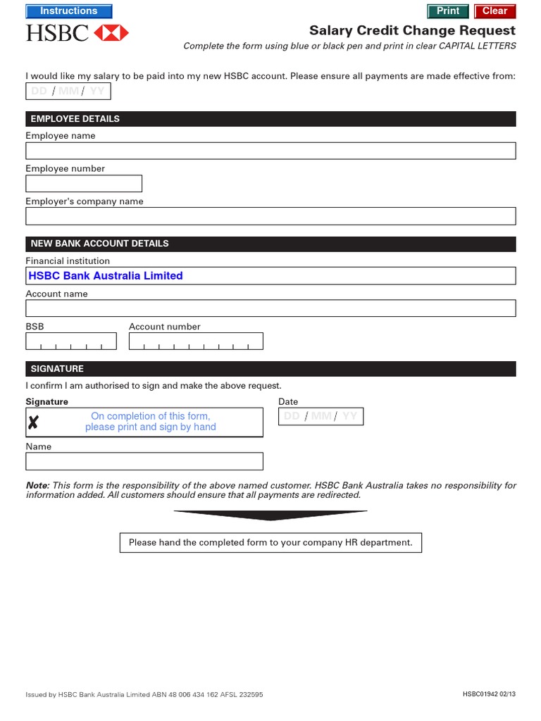 Salary Credit Change Request Form | PDF