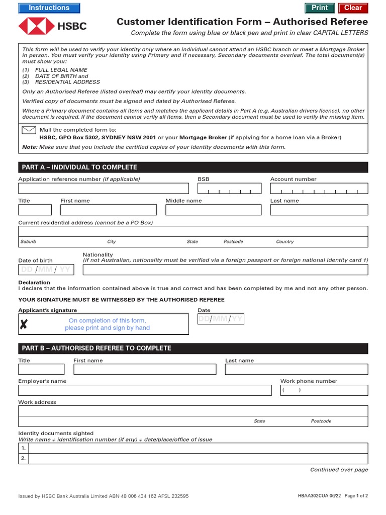 Customer Identification Form - Authorised Referee | PDF | Identity ...