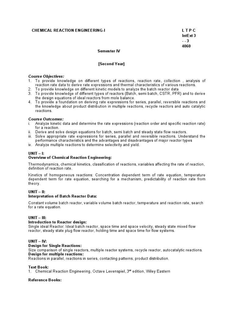 Cre Syllabus | PDF | Chemical Reactor | Chemical Kinetics