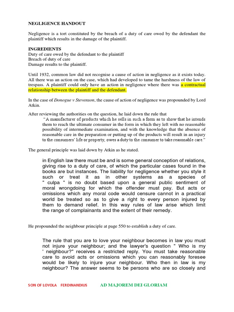 Negligence and Strict Liability. Notes PDF | PDF | Negligence | Duty Of ...