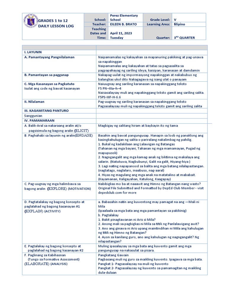 Q3W9D1 Filipino Tuesday | PDF