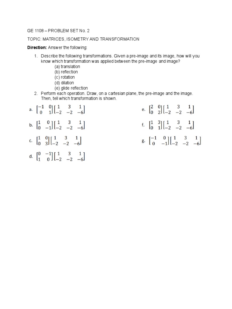 Problem Set 02 - Transformation | PDF