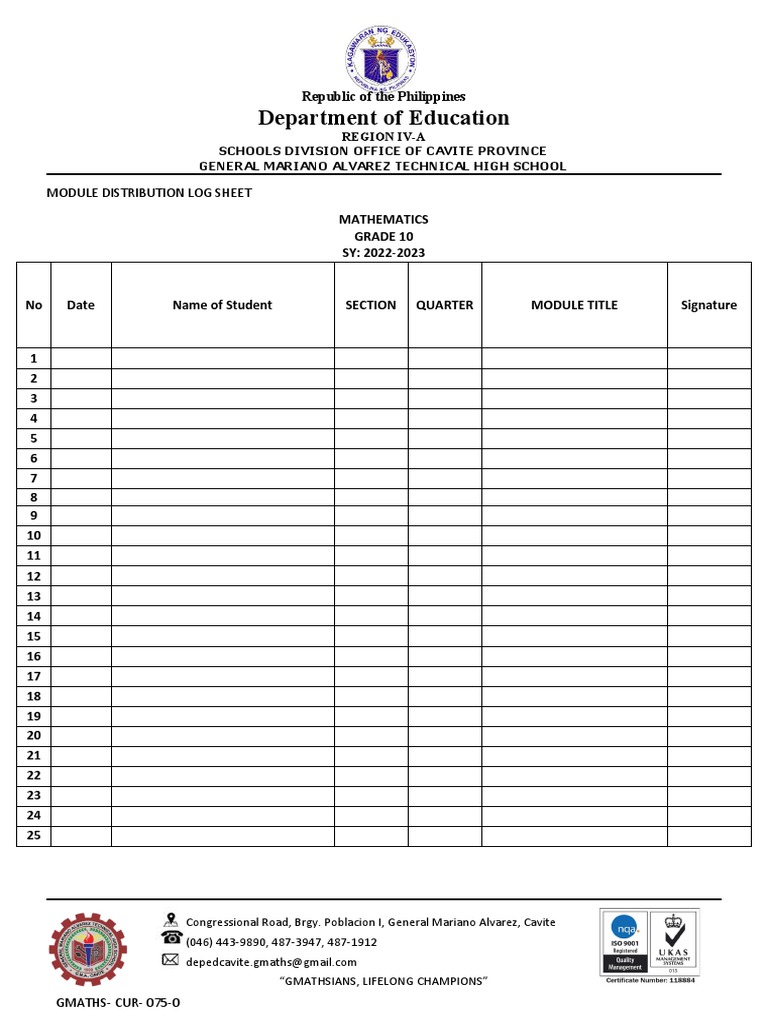 Module Distribution Log Sheet-3rd and 4th | PDF