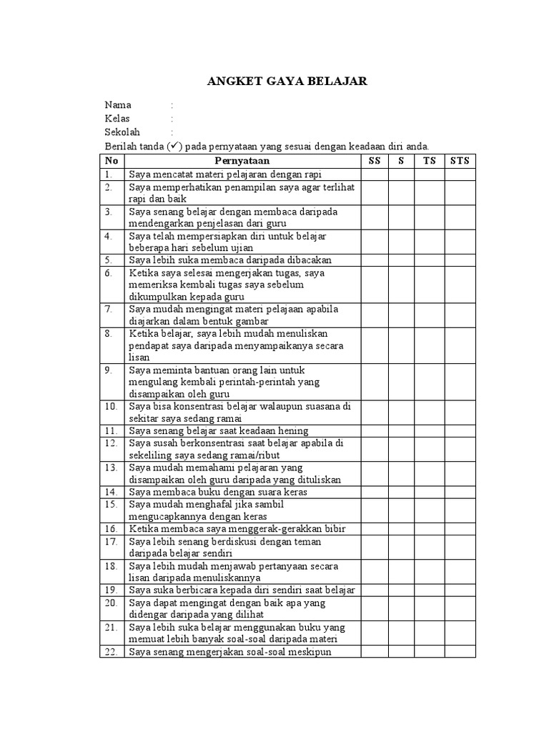 ANGKET | PDF | Metode & Bahan Ajar