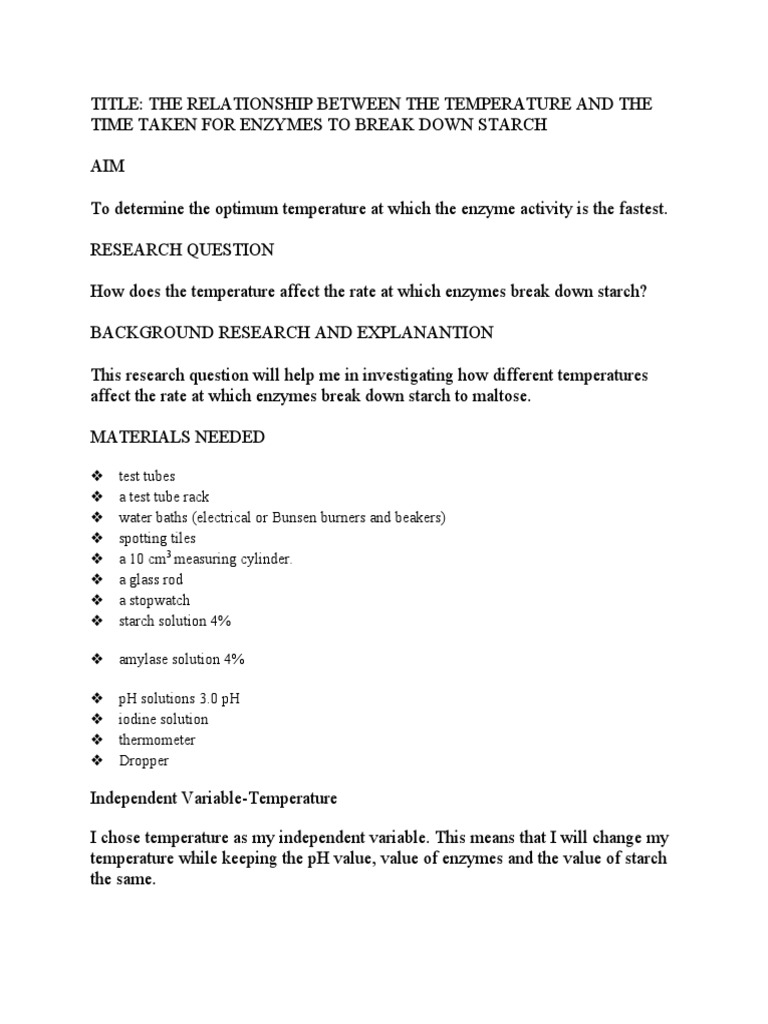 Enzyme Activity: Optimal Temp Study | PDF | Starch | Enzyme