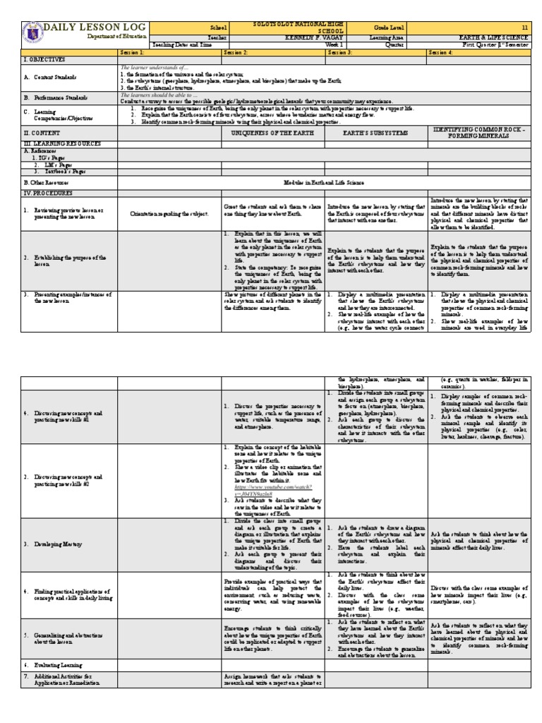 DLL Els Quarter 1 Week 1 | PDF | Earth Sciences | Minerals DLL Els Quarter 1 Week 1 | PDF | Earth Sciences | Minerals