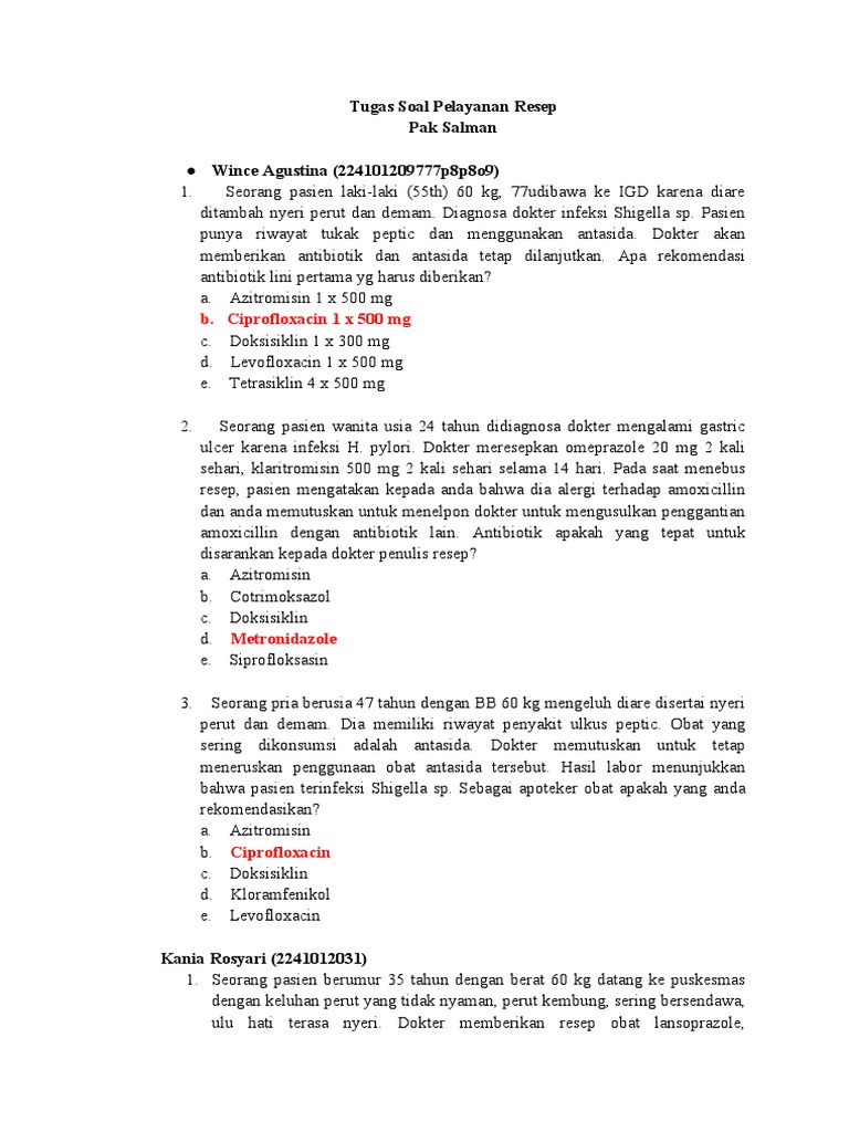Tugas Soal Pak Salman Pelayanan Resep Kelas A 4 | PDF