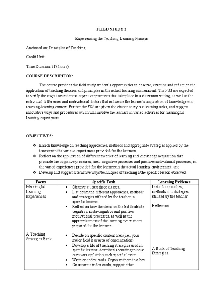 Field Study 2 | PDF | Learning | Metacognition