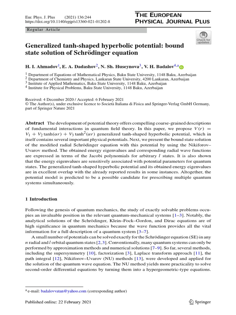 Ahmadov Et Al-2021-The European Physical Journal Plus | PDF | Quantum Mechanics | Schrödinger ...