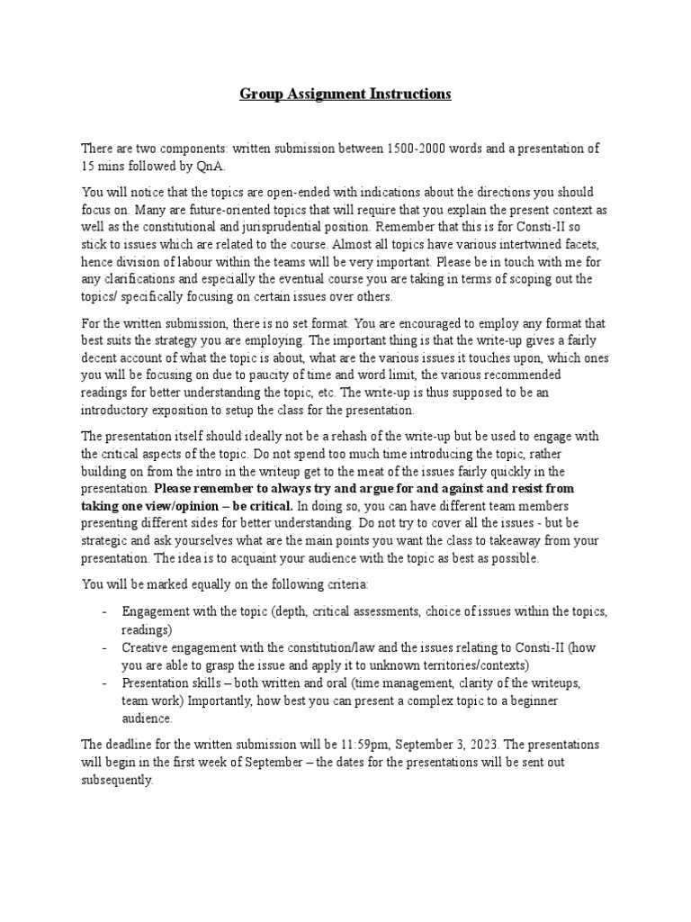 Group Assignment Instructions | PDF | Human Communication | Cognition