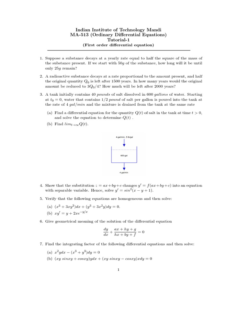 Tutorial 1 | PDF | Equations | Differential Equations