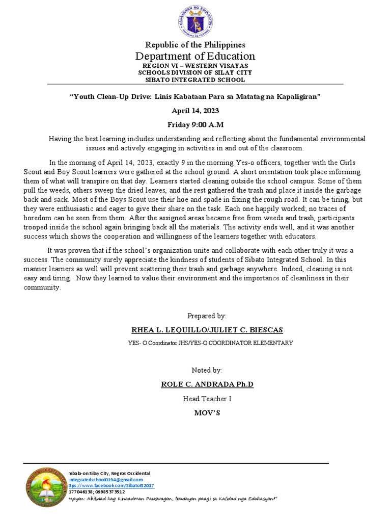 Youth Clean-Up Drive Report 2023 | PDF