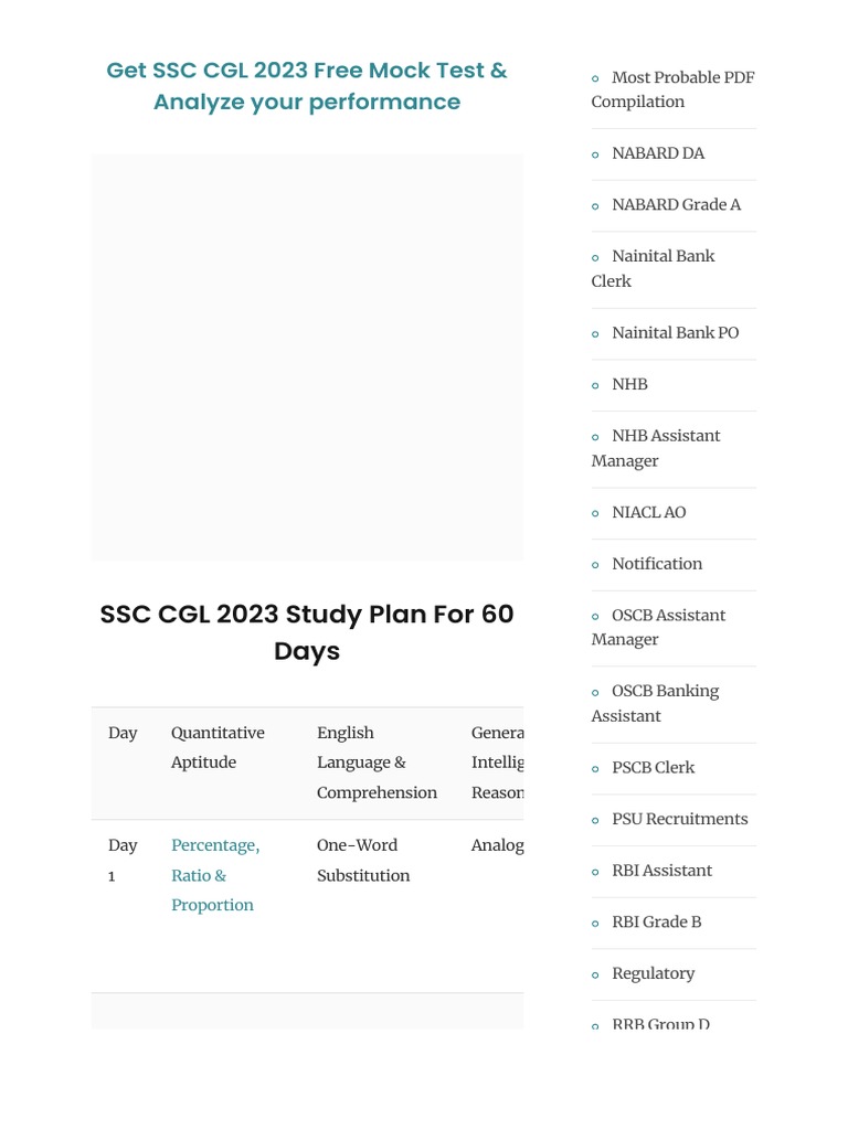 SSC CGL 2023 Proper Study Plan For 60 Days - PracticeMock | PDF ...